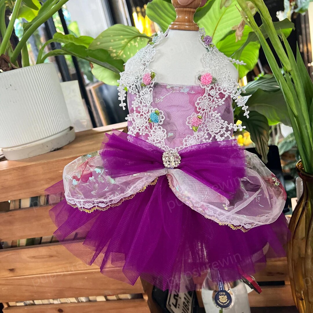 Custom Flower Fairy Dog Dress, Lilac Floral Tulle Dress for Large Dogs ...