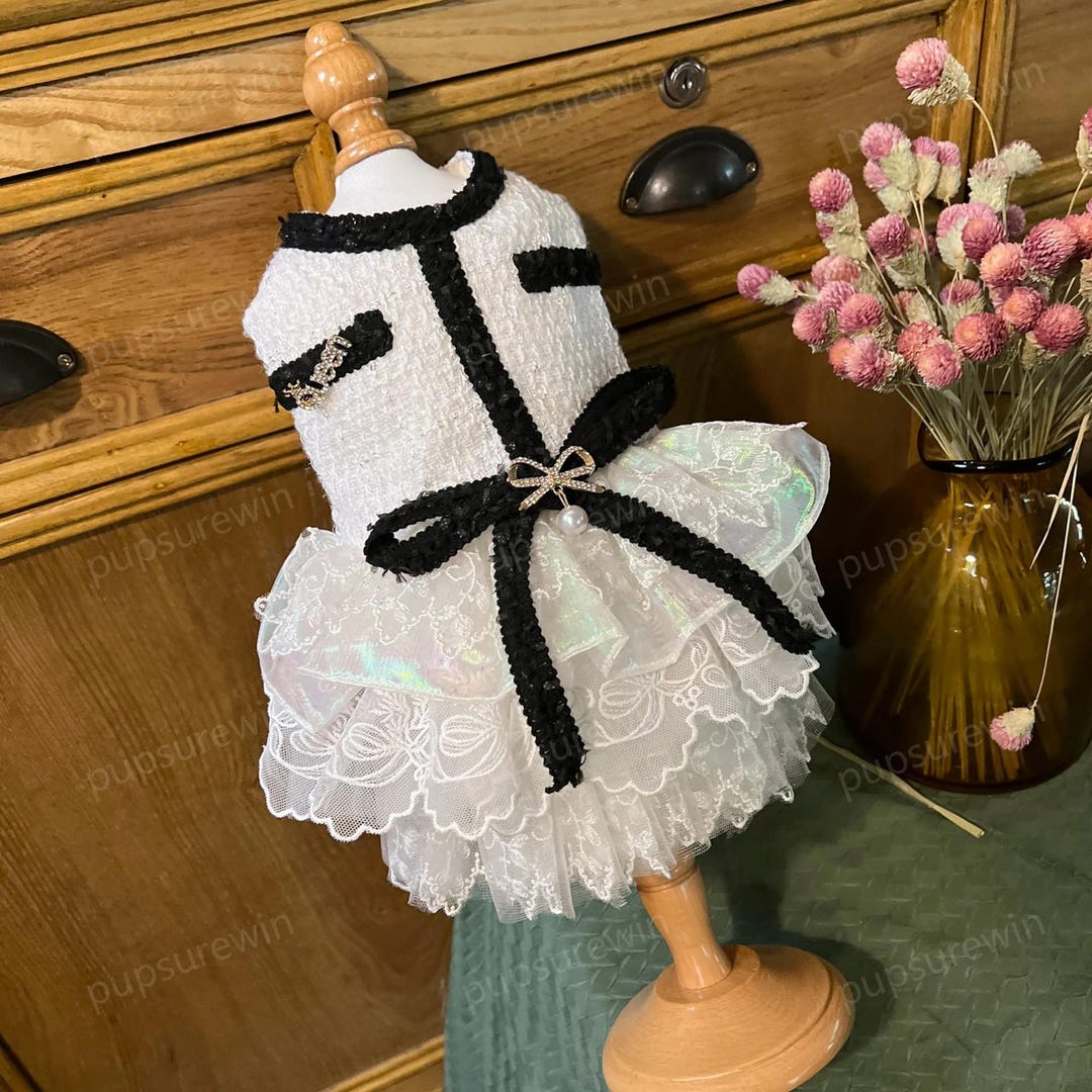 White Tweed Dog Dress Custom Size, Vintage Luxury Princess Costume for ...