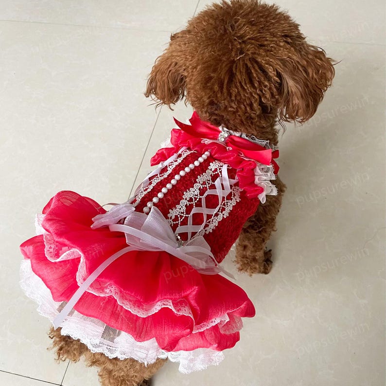 Dog Birthday Dress Red Tweed Dress, Sweetie Ballet Princess Costume for ...