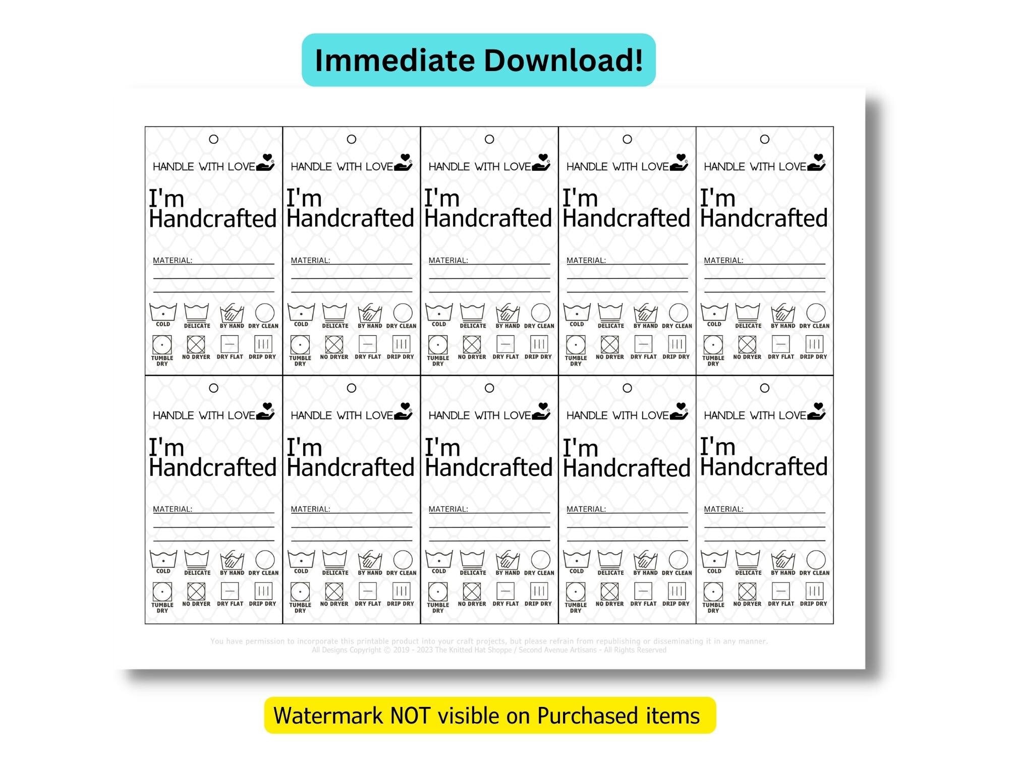 Digital Download Five Printable Laundry Care Cards PDF PNG - Etsy