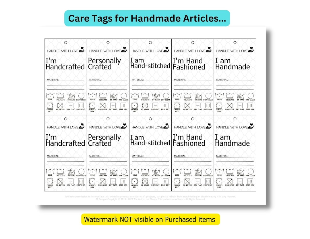 Digital Download Five Printable Laundry Care Cards PDF PNG - Etsy