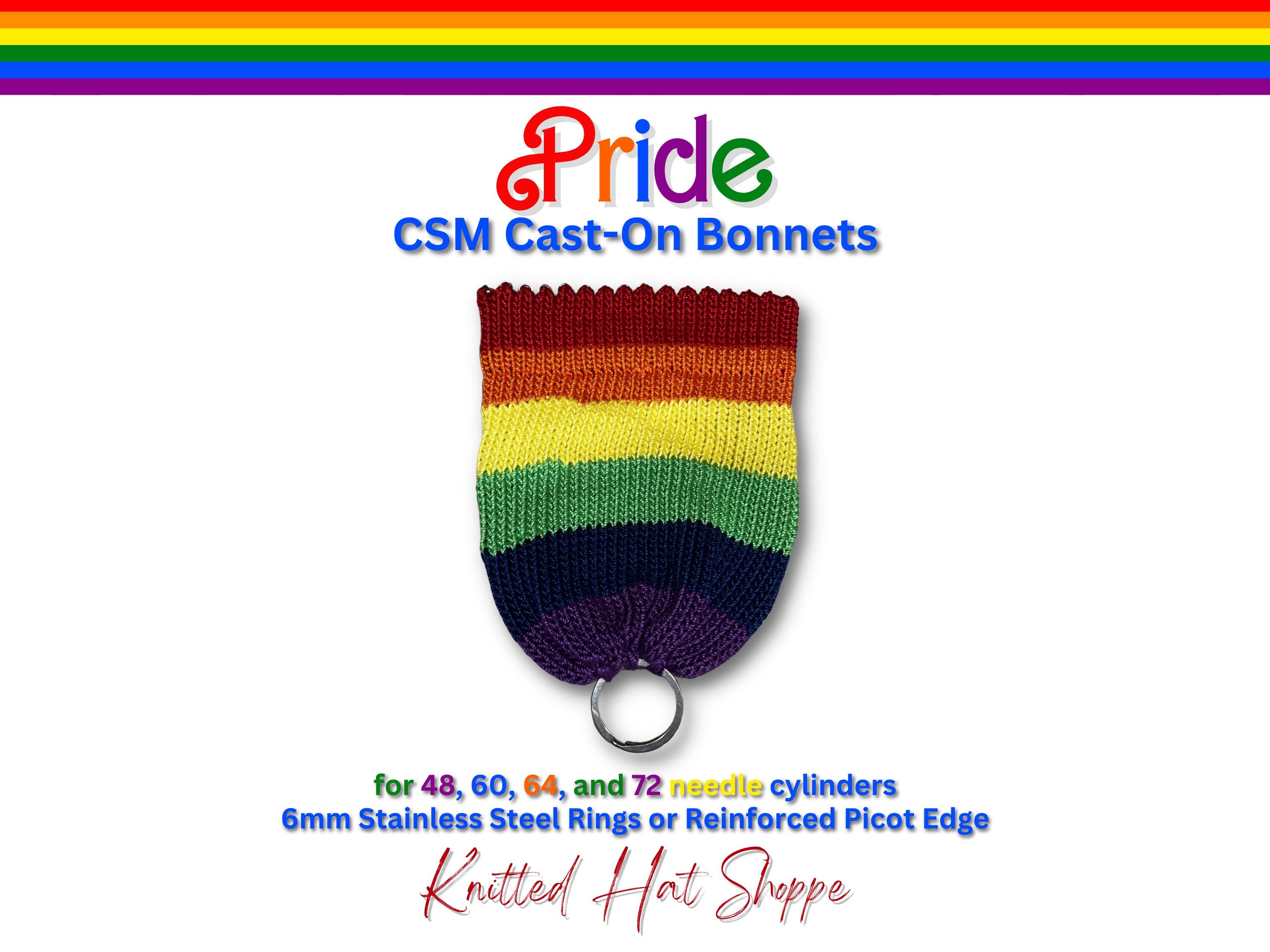 Handmade Cast-on Bonnet LGBTQ Pride for 48, 54, 60, 64, or 72 Needle ...