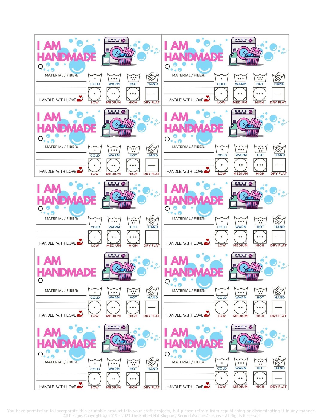 Printable Washing Care Card in Both PNG and PDF Format, Instant ...