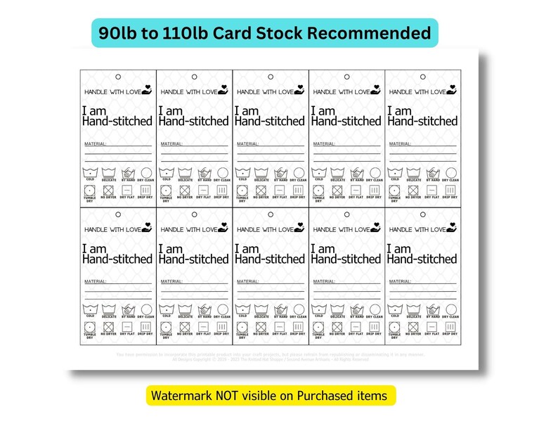 Digital Download Five Printable Laundry Care Cards PDF PNG - Etsy