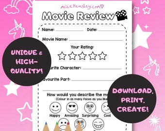 Movie Review Kids Printable Sheet, Kids Activity Sheet, Kids Movie ...