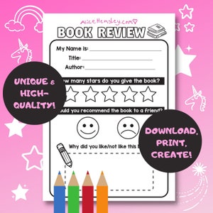 Book Review Kids Printable Sheet, Kids Activity Sheet, Kids Book Review ...
