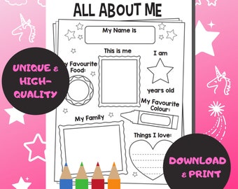 All About Me Printable Sheet Kids Activity Sheet Memory Box | Etsy ...