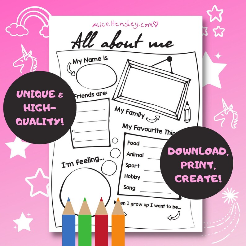 All About Me Kids Printable Sheet, Kids Activity Sheet, Memory Box ...