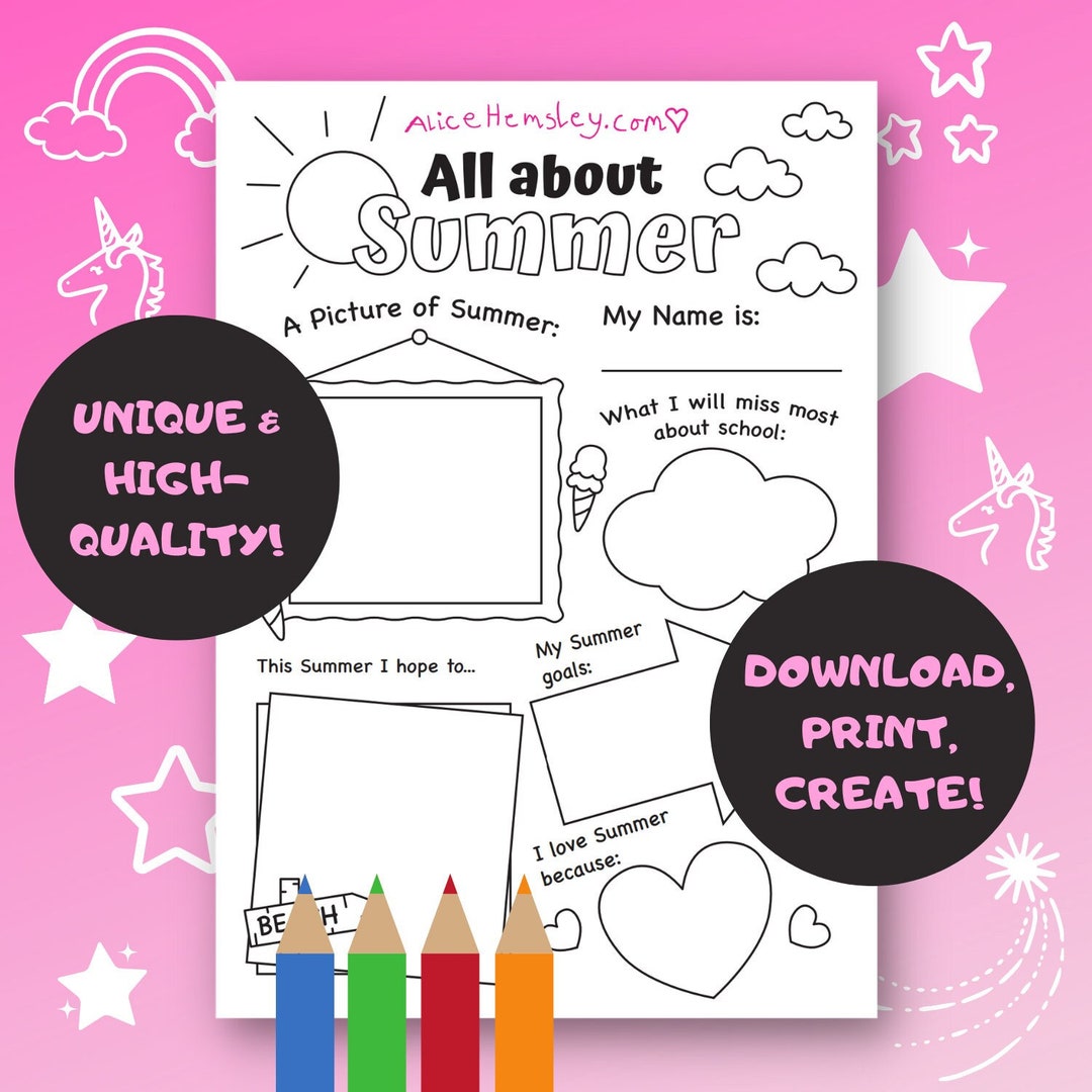 All About Summer Kids Printable Sheet, Kids Activity Sheet, Memory Box ...