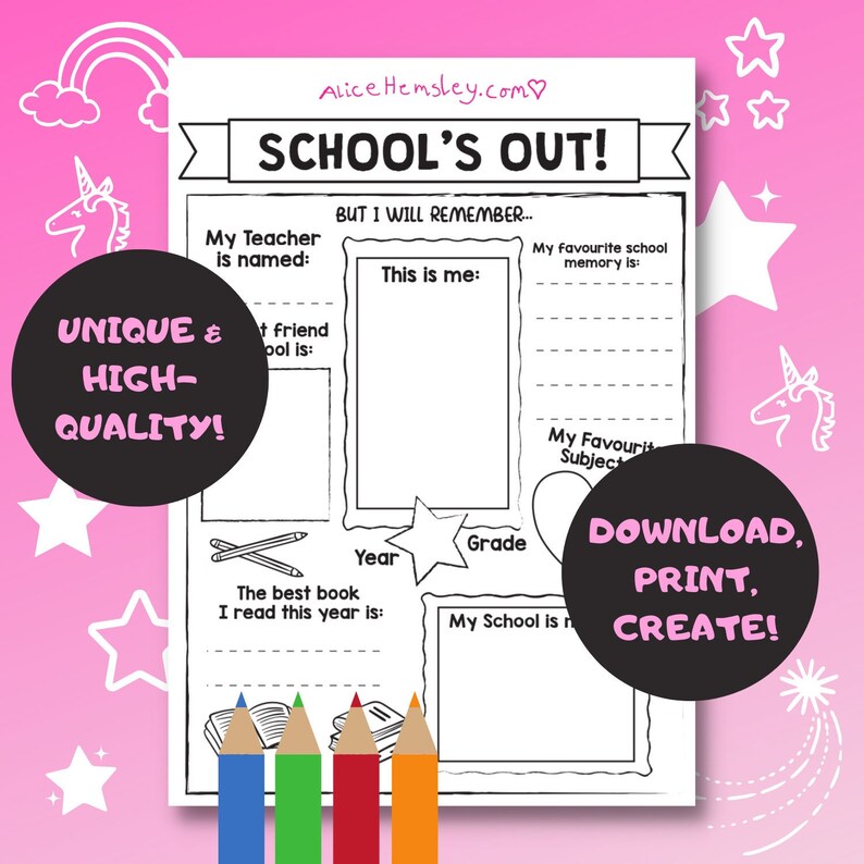 School's Out Kids Printable Sheet, Kids Activity Sheet, School ...