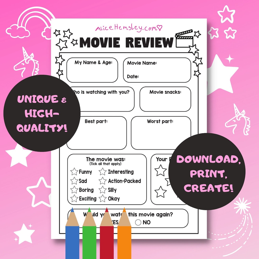 Movie Review Kids Printable Sheet, Kids Activity Sheet, Kids Movie ...