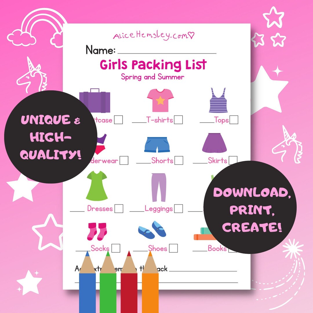 Girls Packing List Spring and Summer Kids Printable Sheet, Kids ...