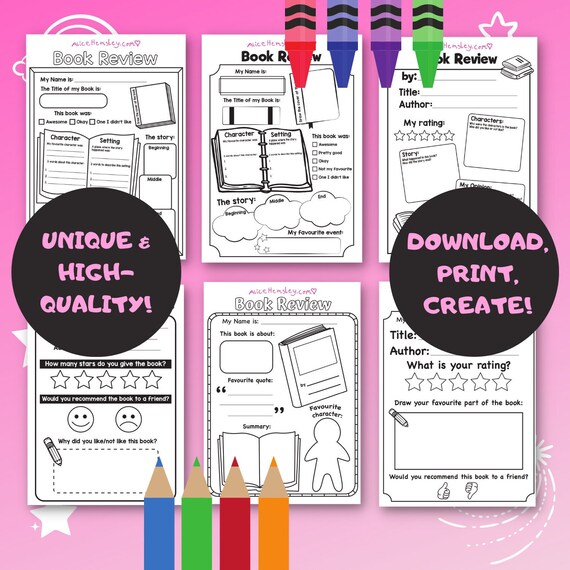 Book Review Kids Printable Sheet Bundle Kids Activity Sheet - Etsy