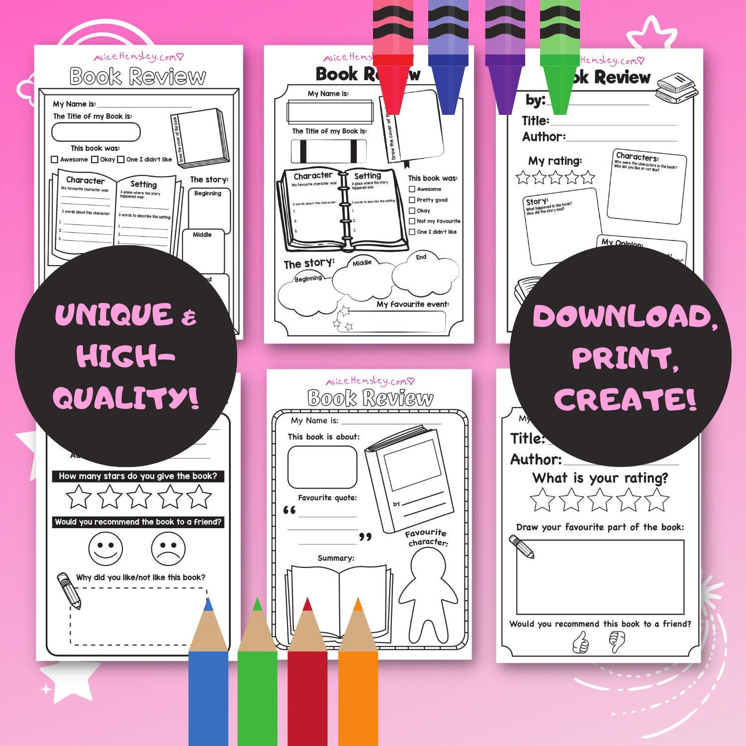 Book Review Kids Printable Sheet Bundle, Kids Activity Sheet, Kids Book ...