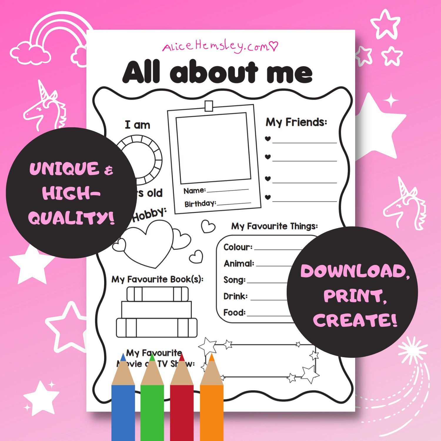 All About Me Printable Sheet, Kids Activity Sheet, Memory Box, Keepsake ...