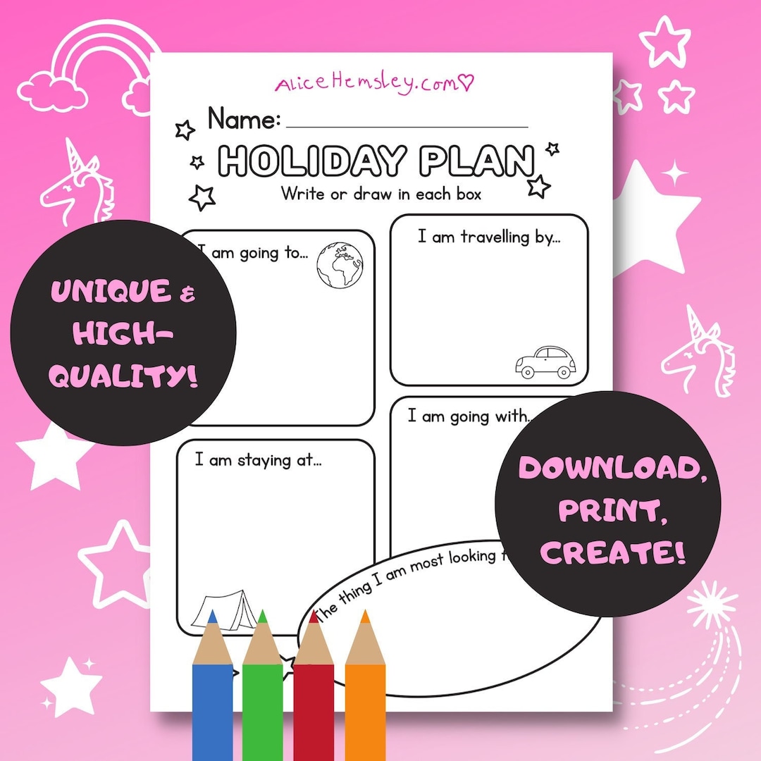 Holiday Plan Kids Printable Sheet, Kids Activity Sheet, Holiday ...
