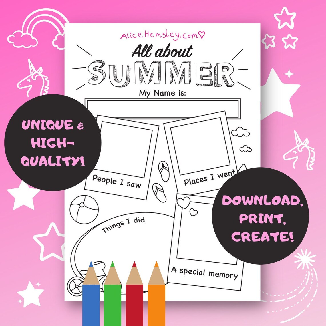 All About Summer Kids Printable Sheet, Kids Activity Sheet, Memory Box ...