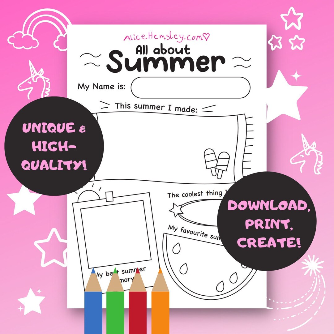 All About Summer Kids Printable Sheet, Kids Activity Sheet, Memory Box ...
