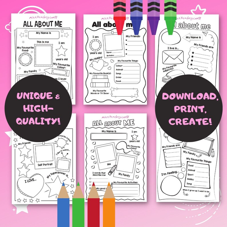 All About Me Kids Printable Sheet Bundle, Kids Activity Sheet, Memory ...