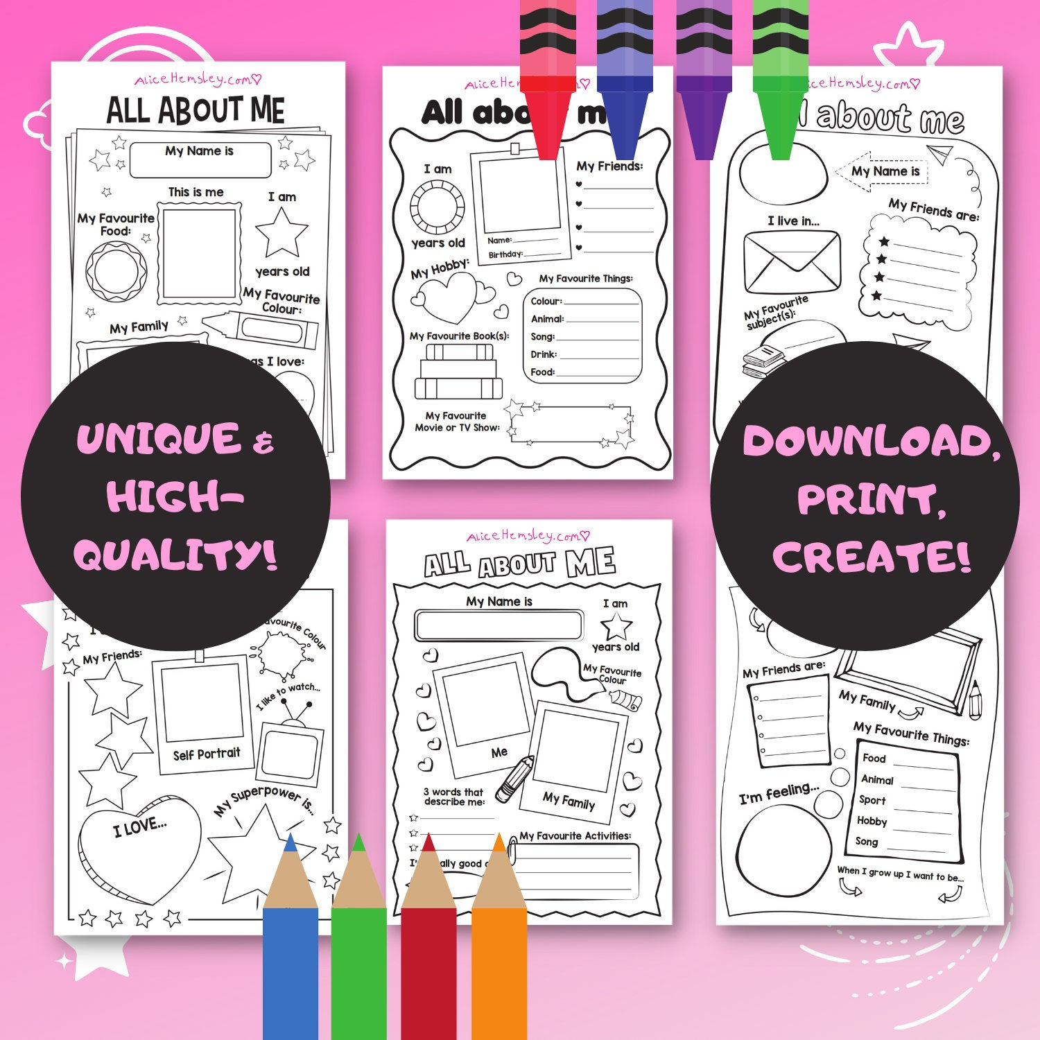 All About Me Kids Printable Sheet Bundle, Kids Activity Sheet, Memory ...