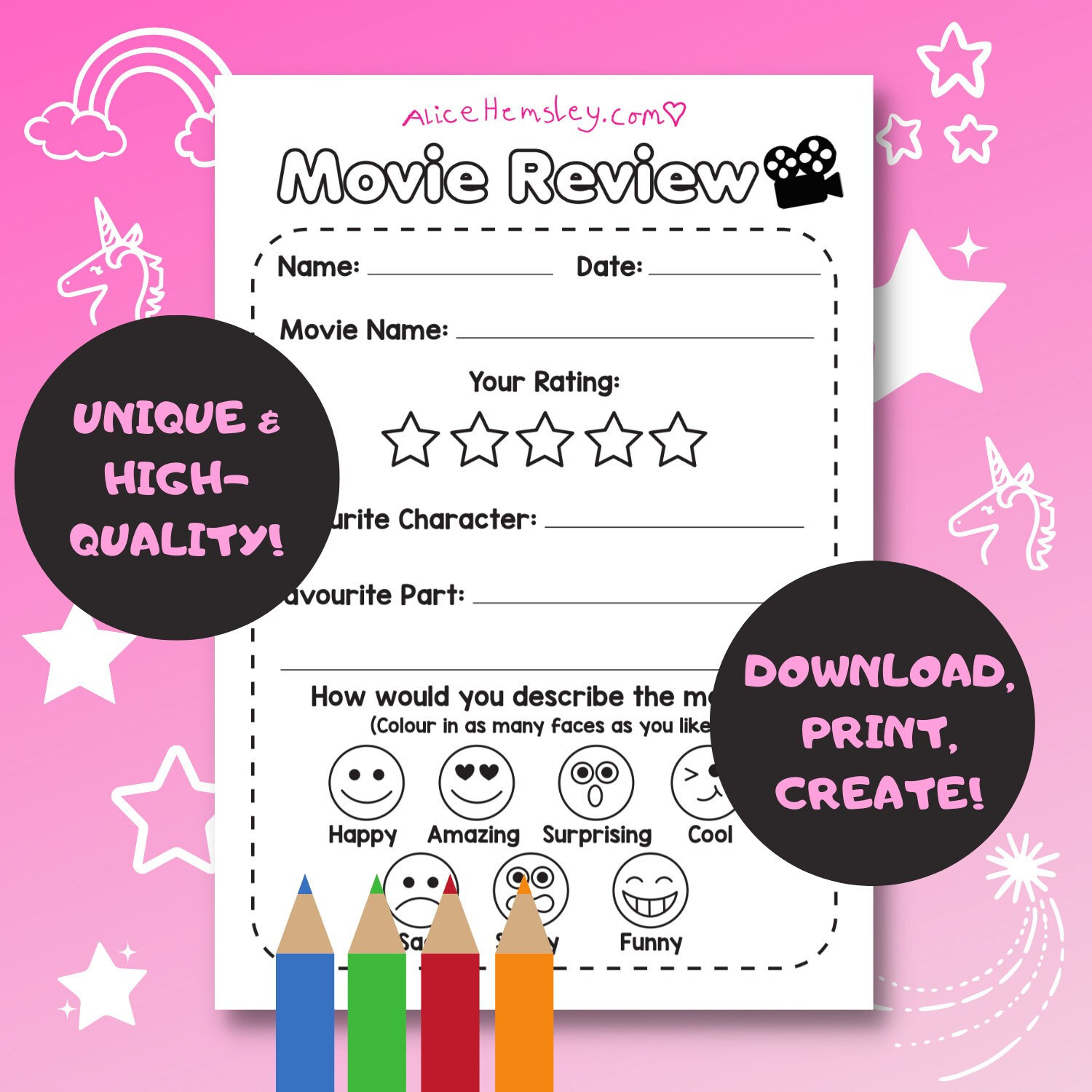 Movie Review Kids Printable Sheet, Kids Activity Sheet, Kids Movie ...