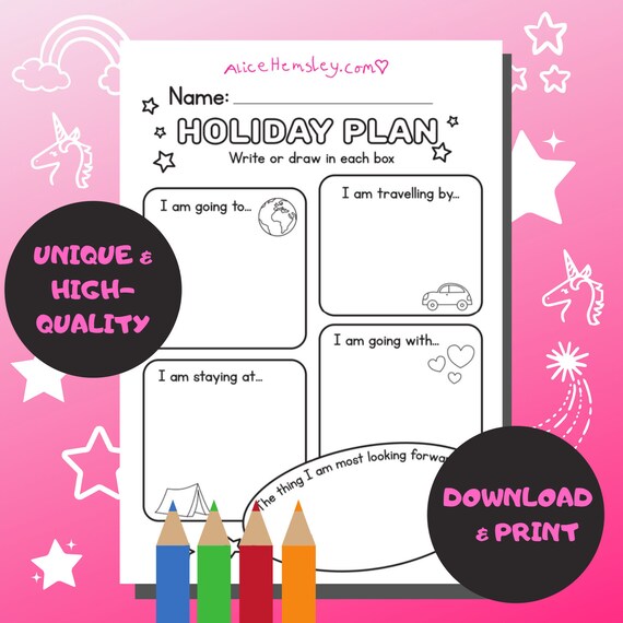 Holiday Plan Kids Printable Sheet Kids Activity Sheet - Etsy