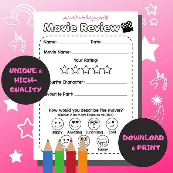 Movie Review Kids Printable Sheet Kids Activity Sheet Kids - Etsy