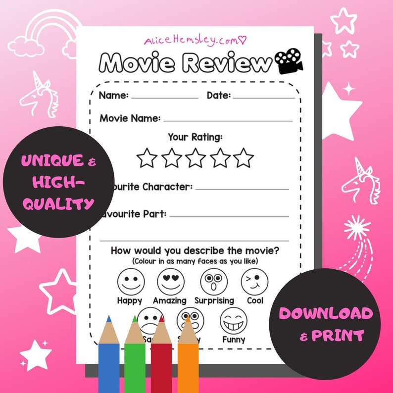 Movie Review Kids Printable Sheet Kids Activity Sheet Kids - Etsy