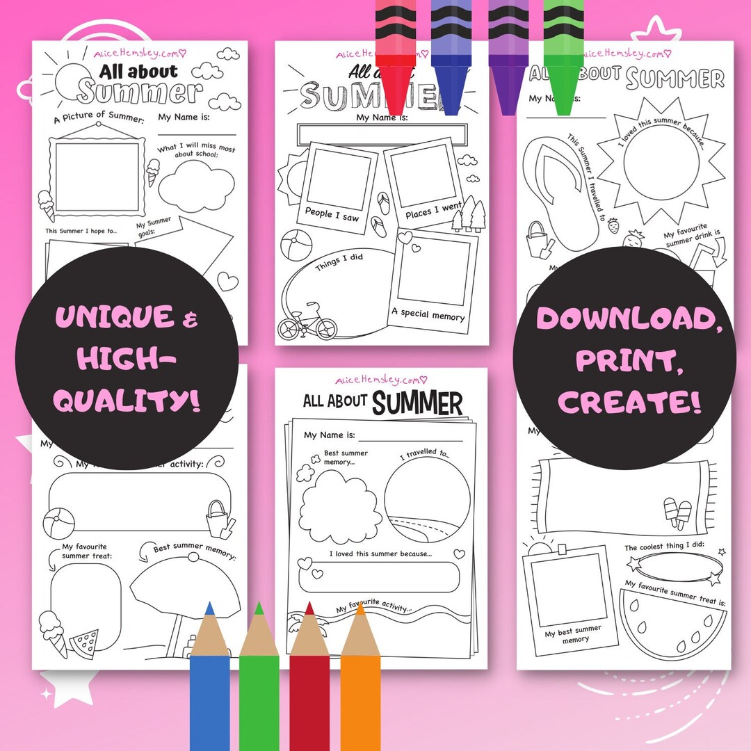 All About Summer Kids Printable Sheet Bundle, Kids Activity Sheet ...