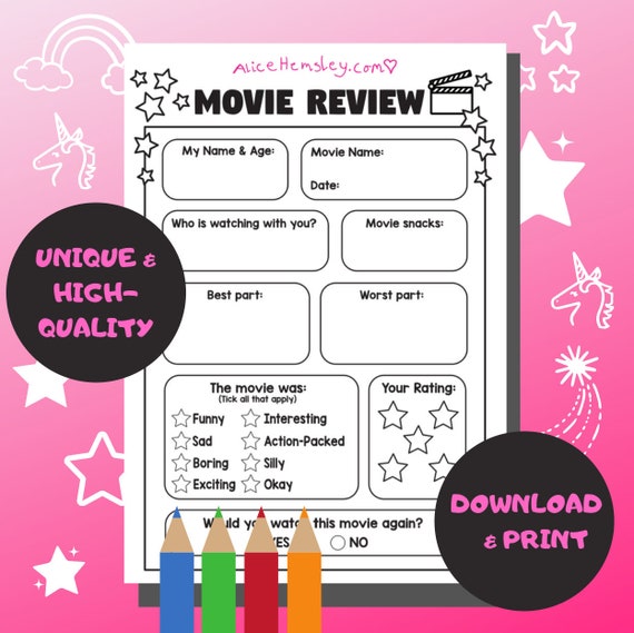 Movie Review Kids Printable Sheet Kids Activity Sheet Kids | Etsy