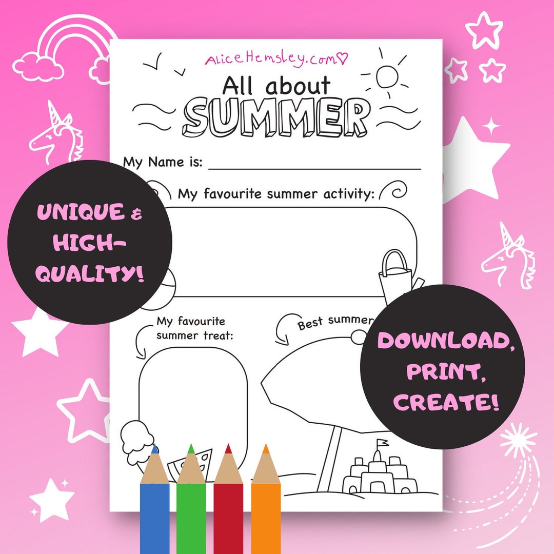 All About Summer Kids Printable Sheet, Kids Activity Sheet, Memory Box ...
