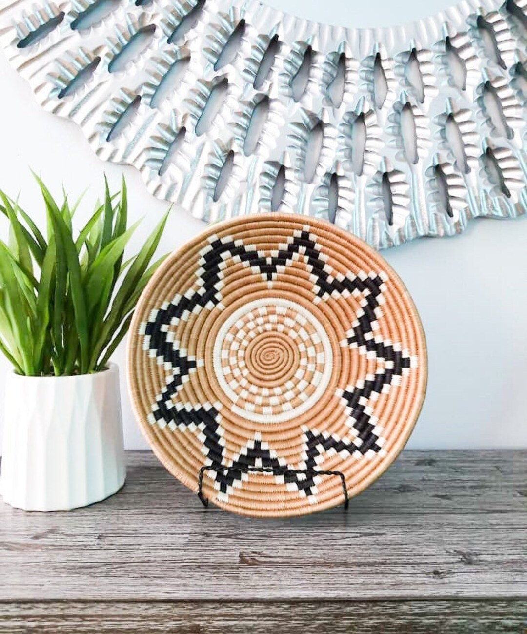 African Wall Rwanda Basket/ Boho Hanging Wall Basket/ Woven Wall Art ...