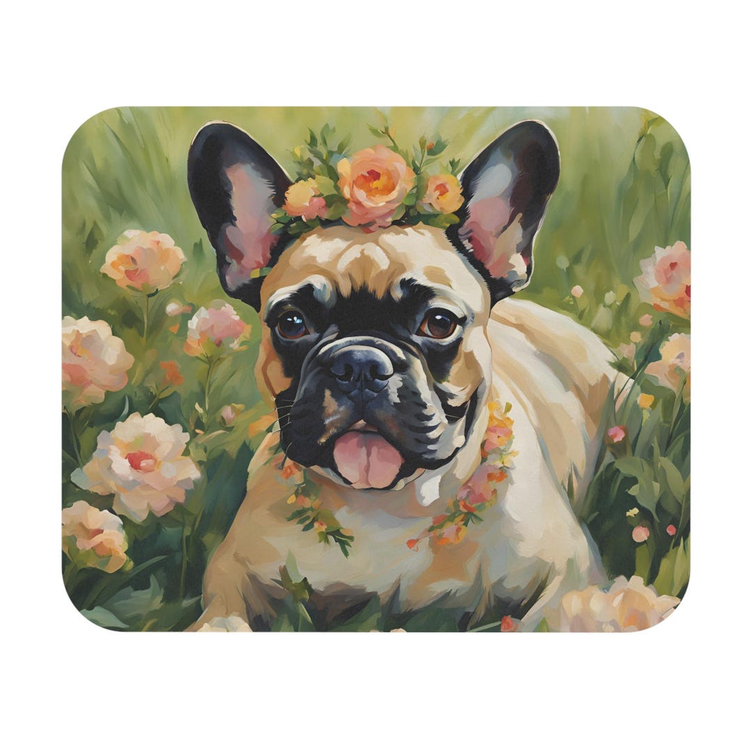 Flower Crown French Bulldog Mouse Pad | Cute Pet Gift, Office Decor ...