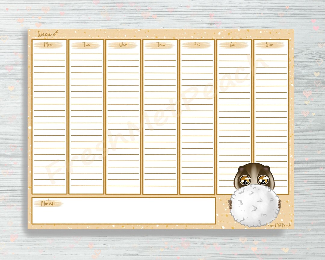 Weekly Planner With Adorable Slow Loris Printable Digital - Etsy