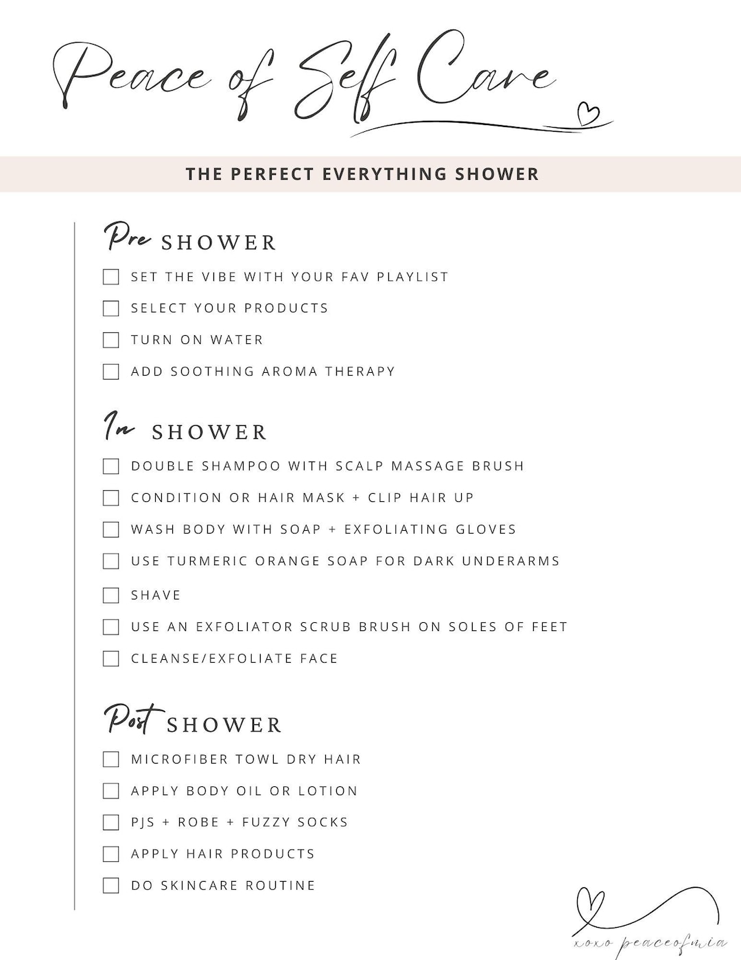 Self Care Shower Routine Checklist - Etsy