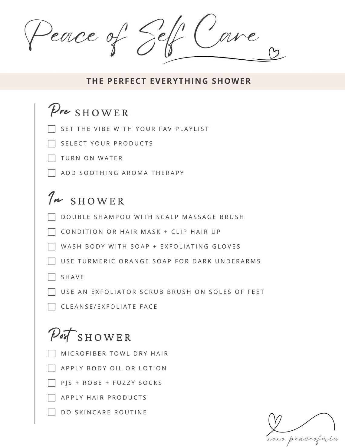 Self Care Shower Routine Checklist - Etsy