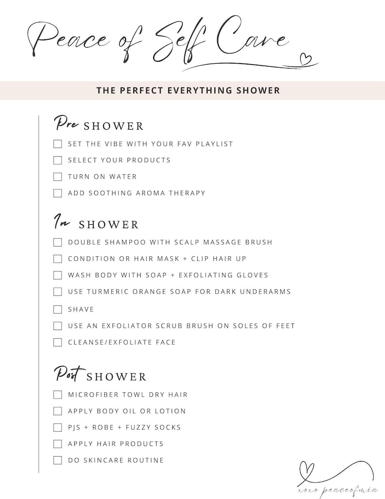 Self Care Shower Routine Checklist - Etsy