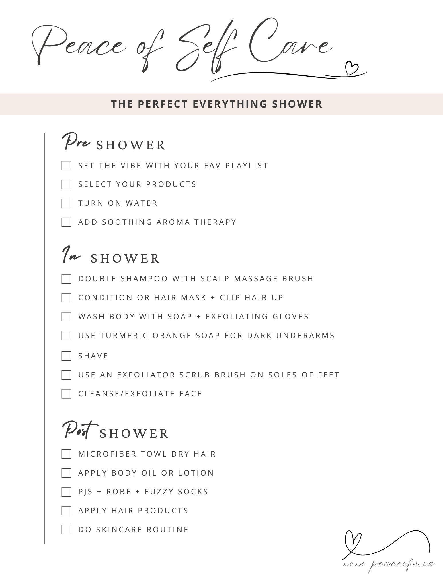 Self Care Shower Routine Checklist - Etsy