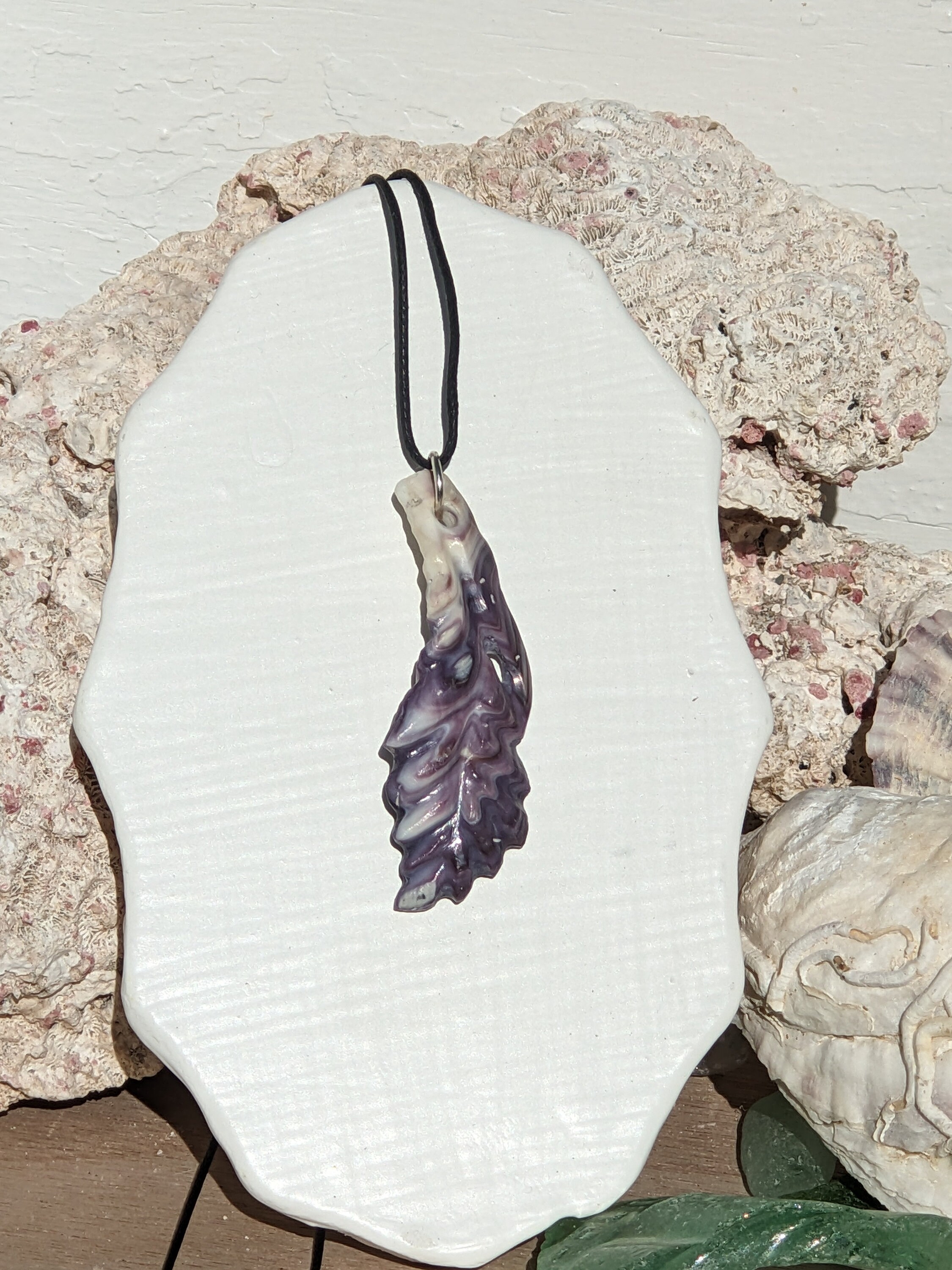 Carved Wampum Feather Pendant - Etsy