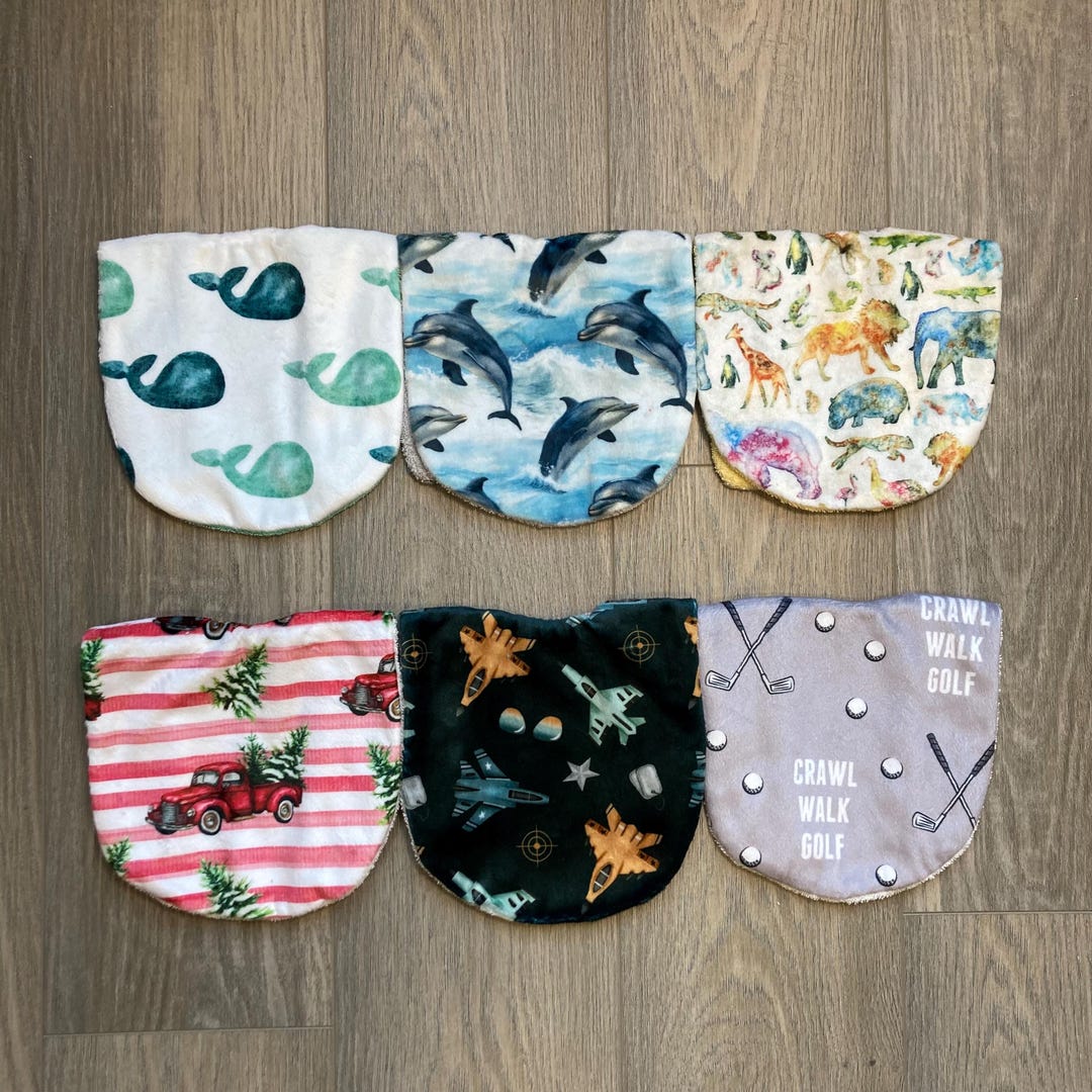 Minky Terry Cloth Baby Bib: Round Boy Bib, Absorbent Drool Catcher - Etsy