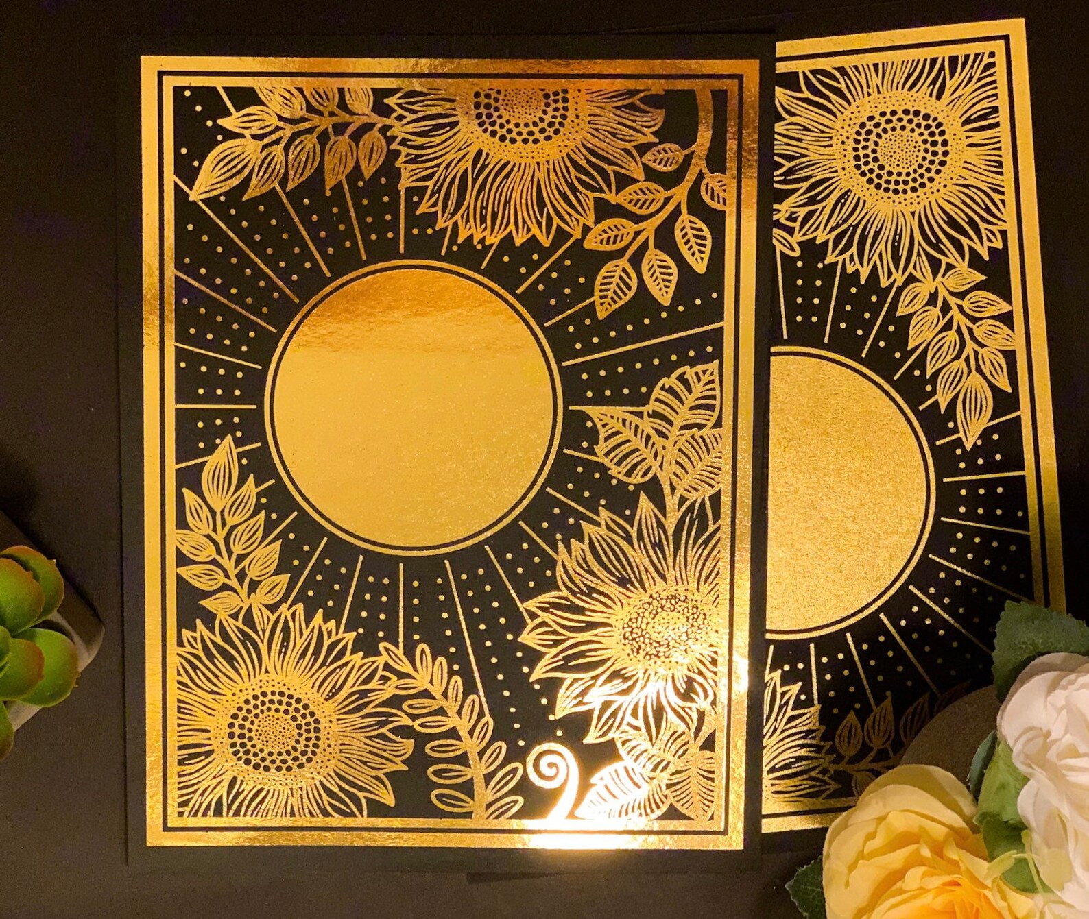 Sun Foil Print Sun Flowers Foil Print Floral Sun Art Print - Etsy