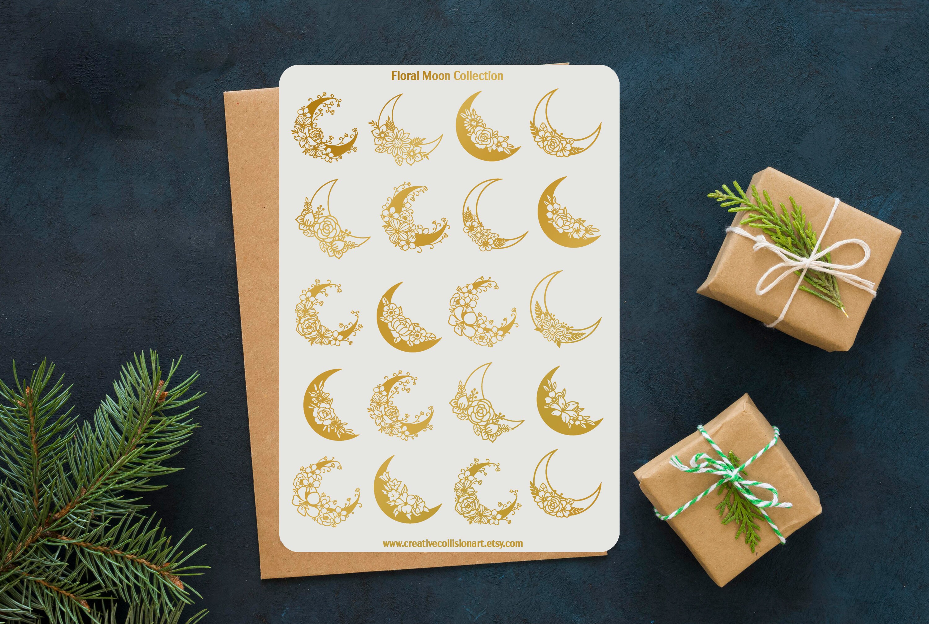 Moon Sticker Sheet Foil Stickers Floral Moon Foil Stickers | Etsy