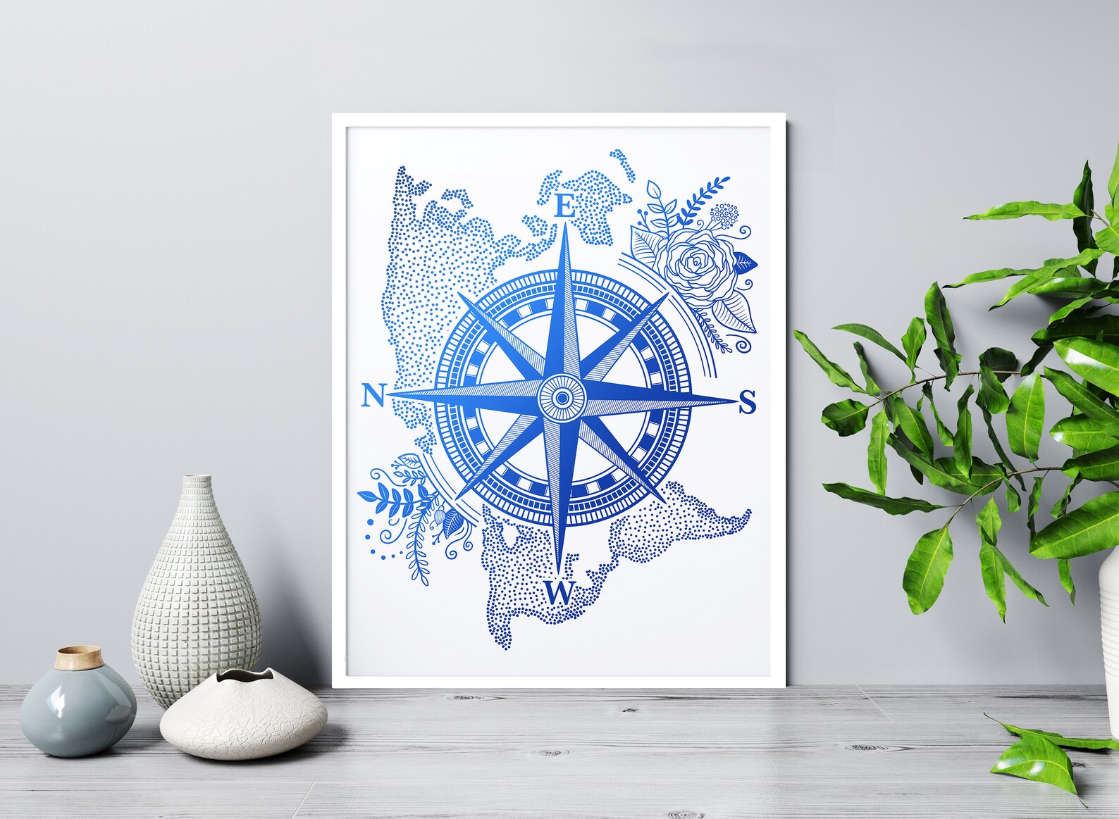Compass Art Print Vintage Compass Foil Print Metallic Art - Etsy