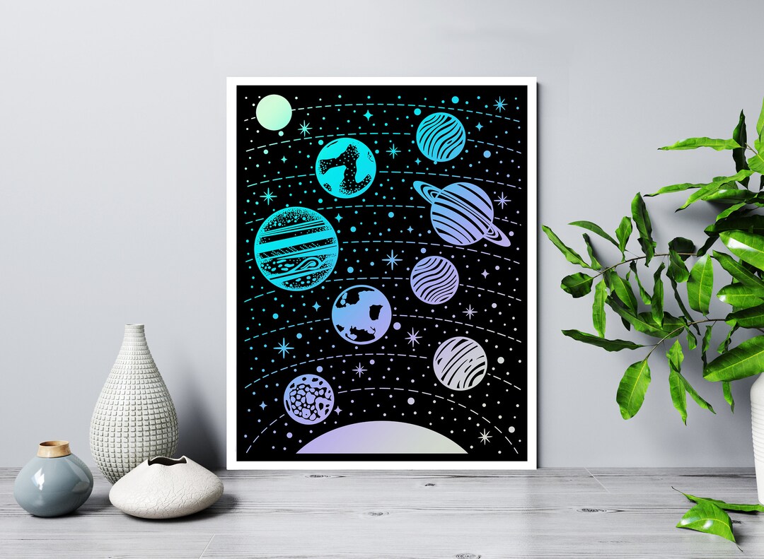 Solar System Foil Print | Planets Foil Print | Space Art Print | Galaxy ...