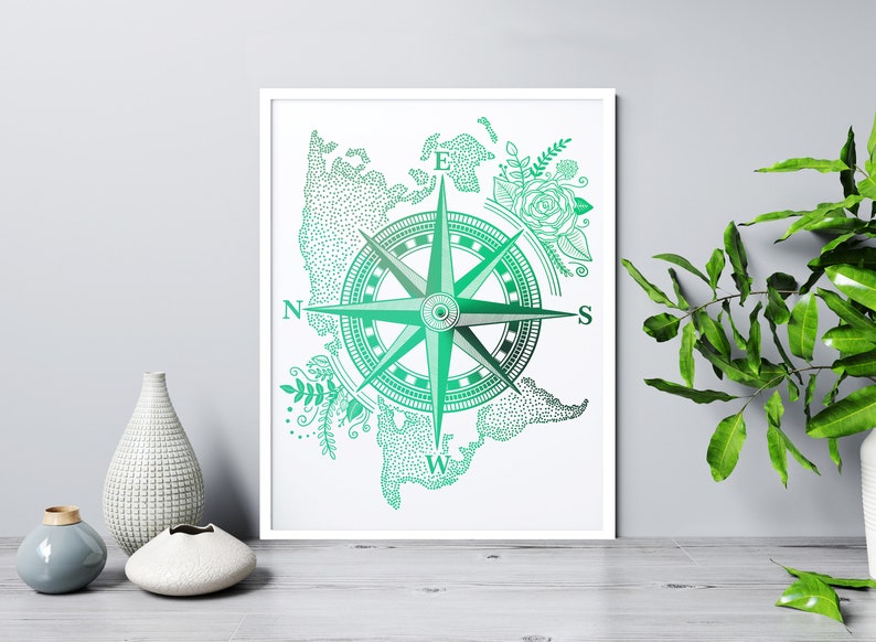 Compass Art Print Vintage Compass Foil Print Metallic Art - Etsy