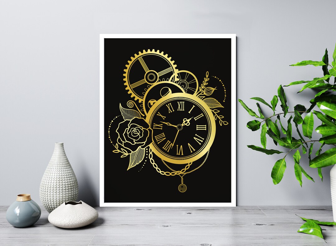 Vintage Art Print| Vintage Pocket Watch | Foil Print | Metallic Art ...
