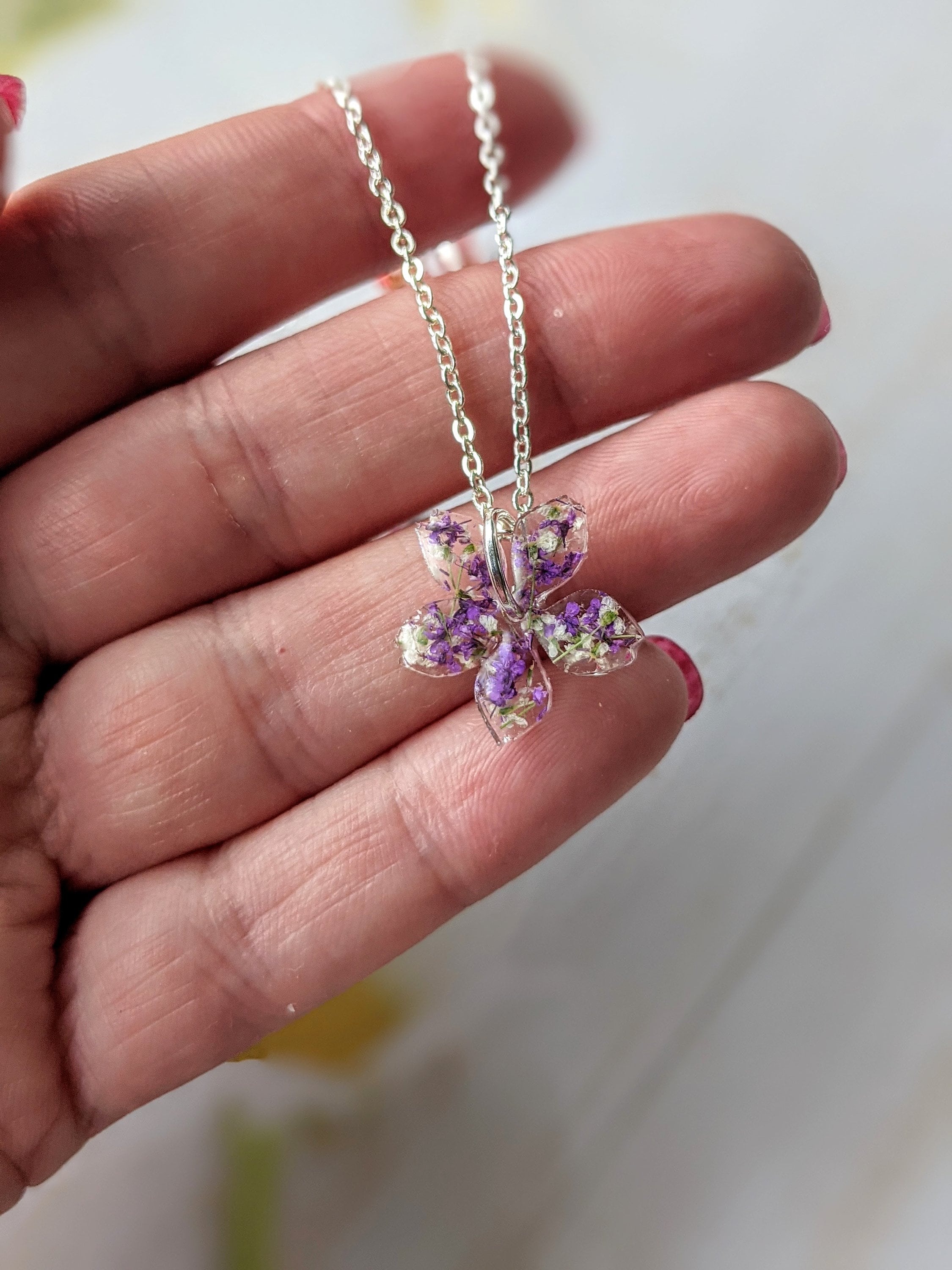 Small Flower Necklace Botanical Necklace Plant Necklace | Etsy