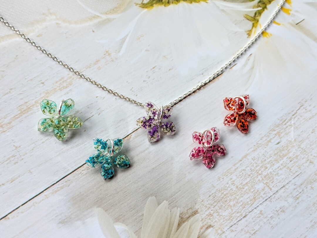 Small Flower Necklace, Botanical Necklace, Plant Necklace, Pressed ...