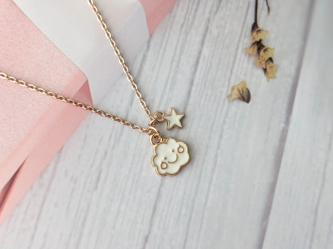 Cloud Charm Necklace, White Cloud Necklace, Star Charm Necklace, Cute ...