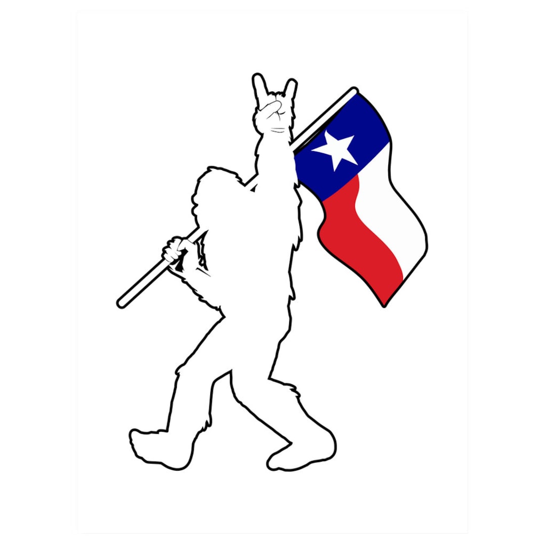Texas Bigfoot Rock on Texas Flag Kiss Cut Sticker, State of Texas Flag ...